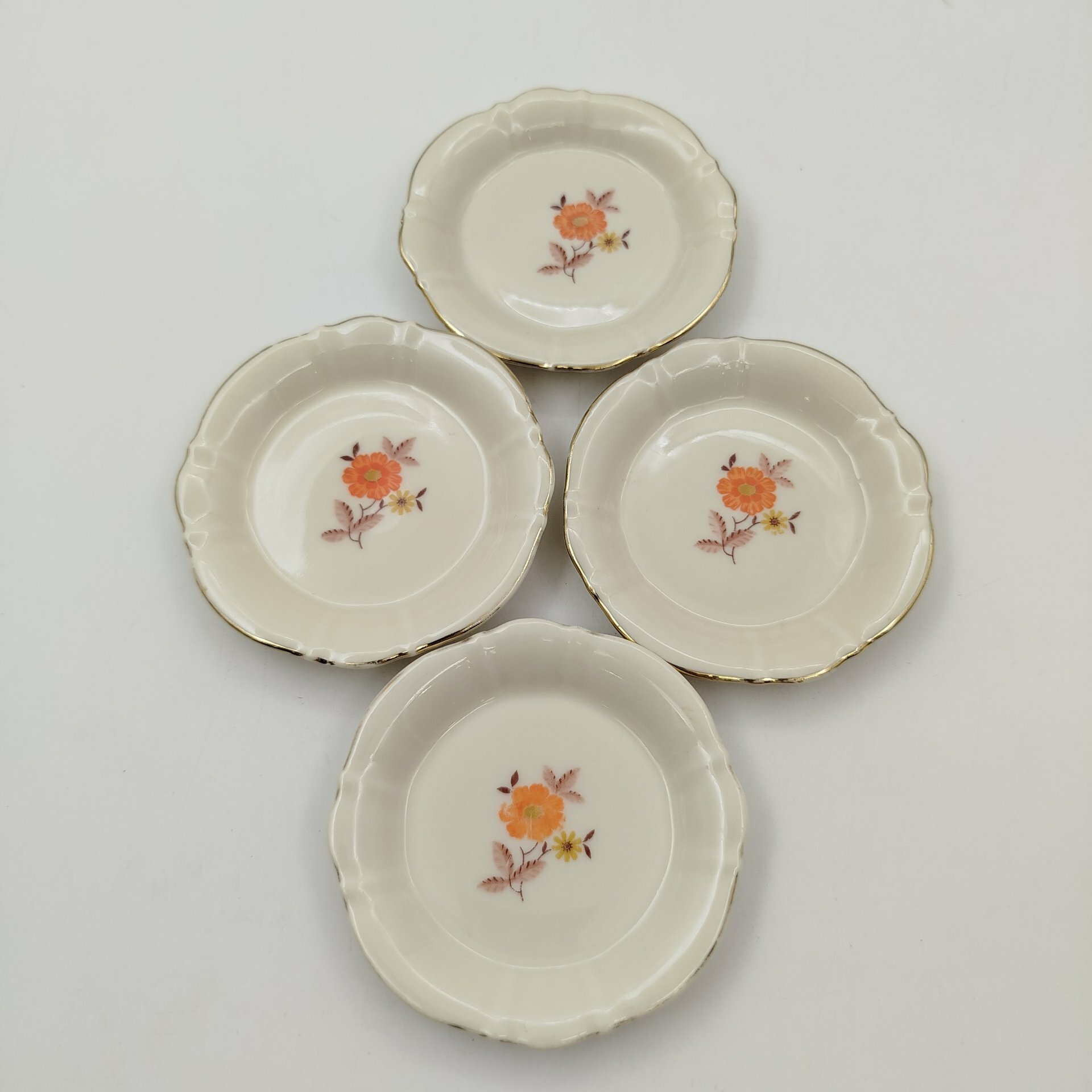 Набор из 4 розеток с цветочным декором, фарфор, деколь, золочение, Бавария, 1960-1980 гг.