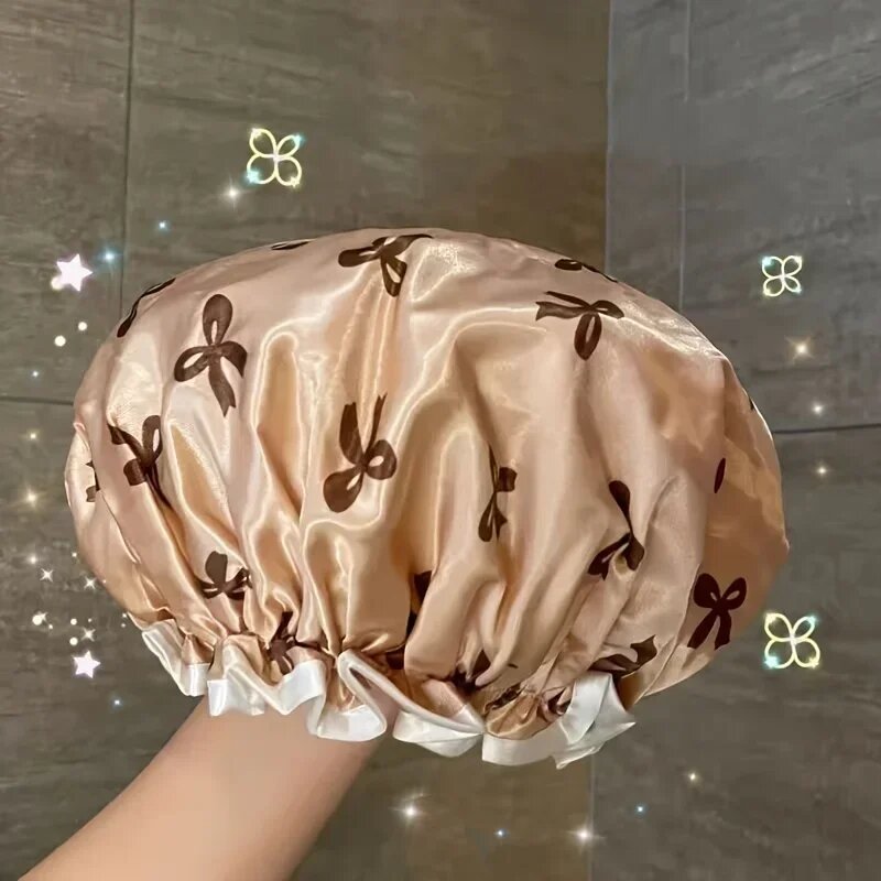 Шапочка для душа с бантиками, коричнево-золотая