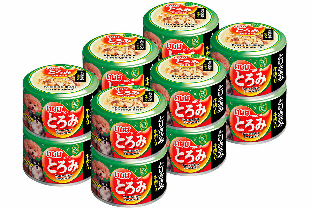 Влажный корм Inaba Toromi для взрослых собак с куриным филе и говядиной в бульоне банка, 80 гр 12 шт