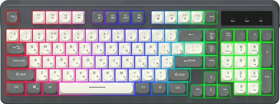 Клавиатура Оклик 731G серый/белый USB Multimedia for gamer LED