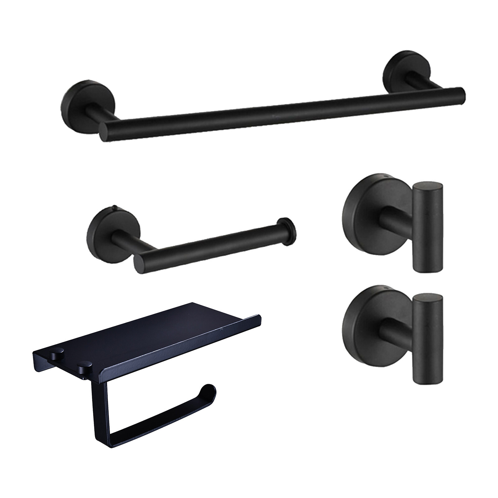 5PCS Набор Сантехники для Ванной Комнаты: Ручка для Полотенец, Подставка для Туалетной Бумаги, 2 Крючка из нержавеющей стали, Монтаж на Стену с Бурением, Рак для Полотенец, Рак для Туалетной Бумаги, Крючки для