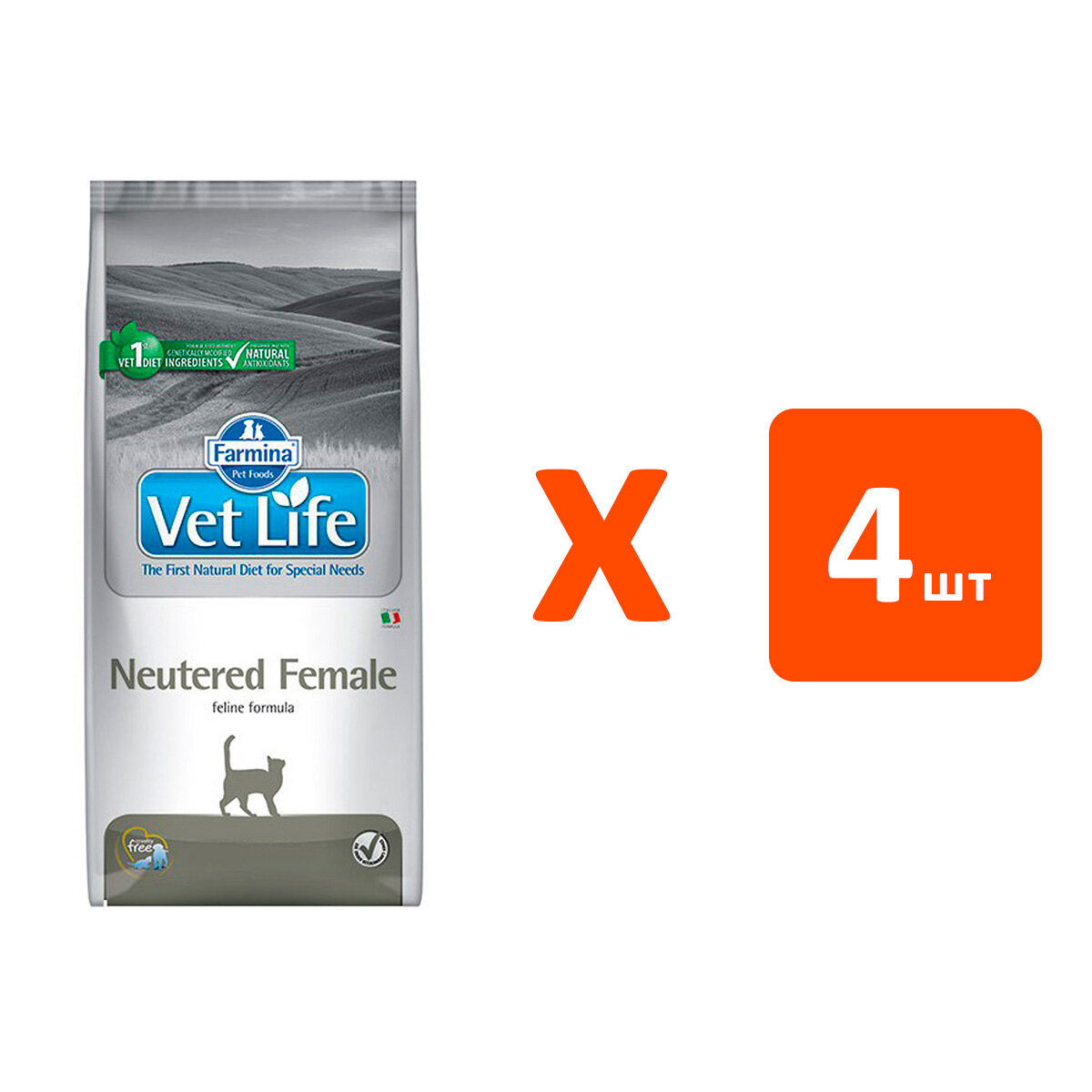 Корм сухой Farmina Vet Life Feline Neutered Female для взрослых стерилизованных кошек, 0,4 кг х 4 шт