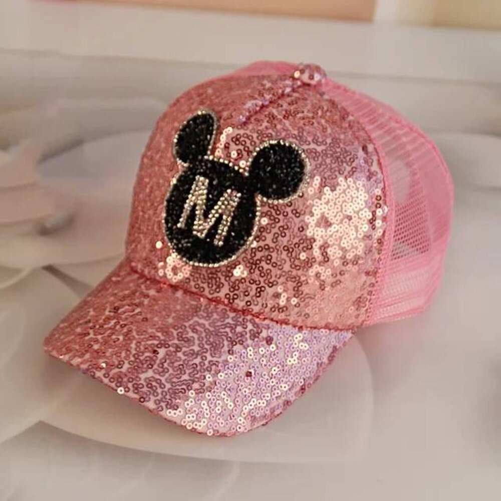 Новая аниме-шапка Disney Микки Маус с регулируемой застежкой, для мальчиков и девочек, дорожная, с пайетками, кепка Минни Маус, детская кепка, подарок для кукол, игрушки для детей 2-8 лет.