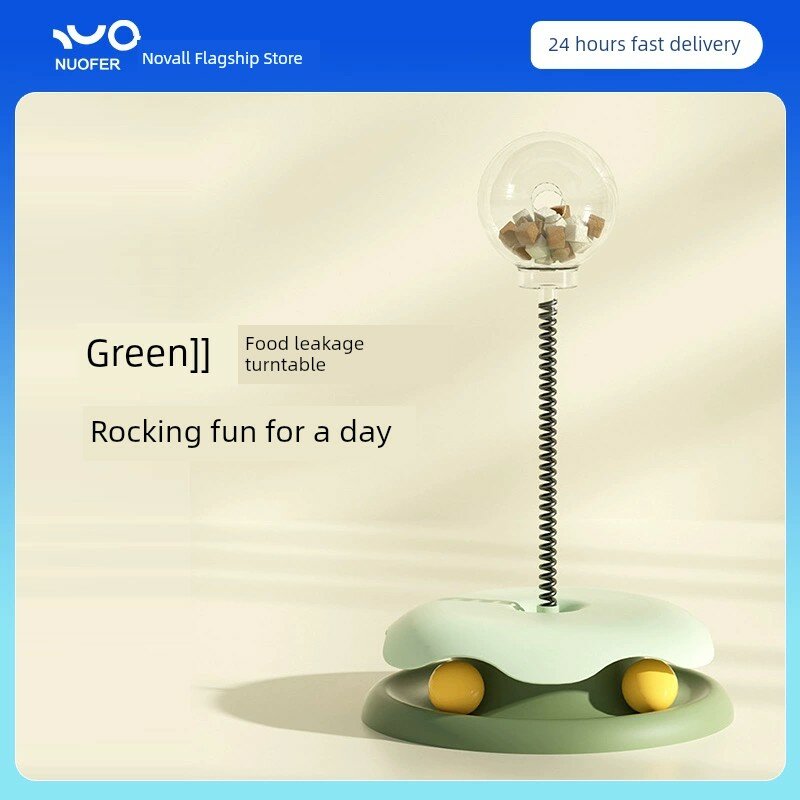Зеленая кошачья головоломка-кормушка с вращающимся диском для кошек - медленное освобождение еды, прочный пластик,