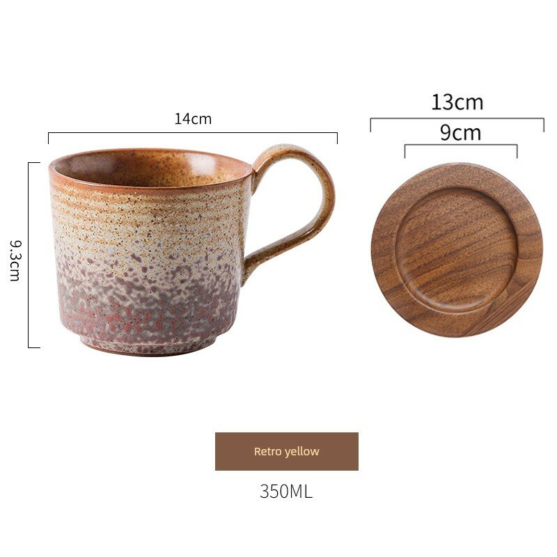 Керамическая кружка для завтрака 350 мл с деревянным подстаканником - Набор каменной кружки для кофе в офисе и дома