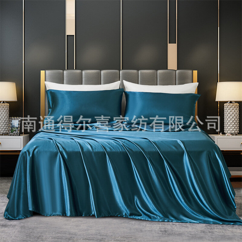 Однотонный комплект из четырех предметов из атласа, имитирующего шелк, простые европейские и американские простыни, простыни, наволочки, постельное белье
