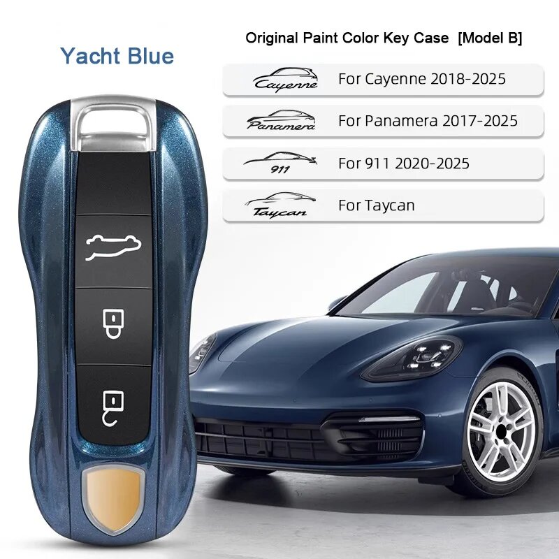 Автомобильный однотонный чехол для ключей для Porsche Panamera 718 Taycan 911 Cayman B-Yacht Blue
