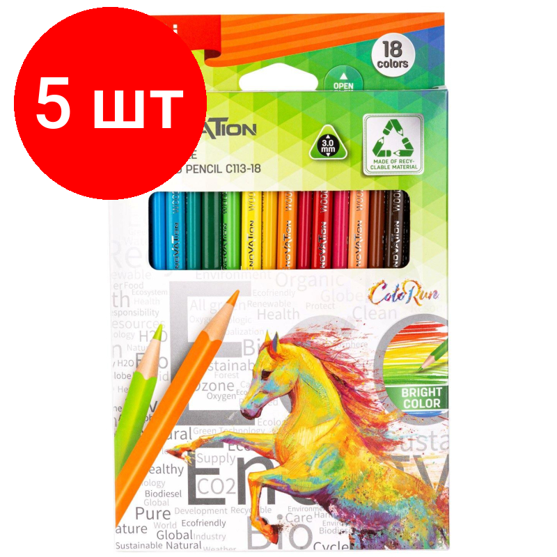 Комплект 5 упаковок, Карандаши цветные 18цв 3-гран Deli Enovation, пластик, EC113-18