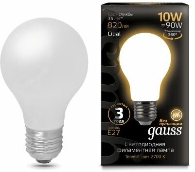 Светодиодная лампа Gauss LED Filament A60 OPAL E27 10W 2700К 1/10/40