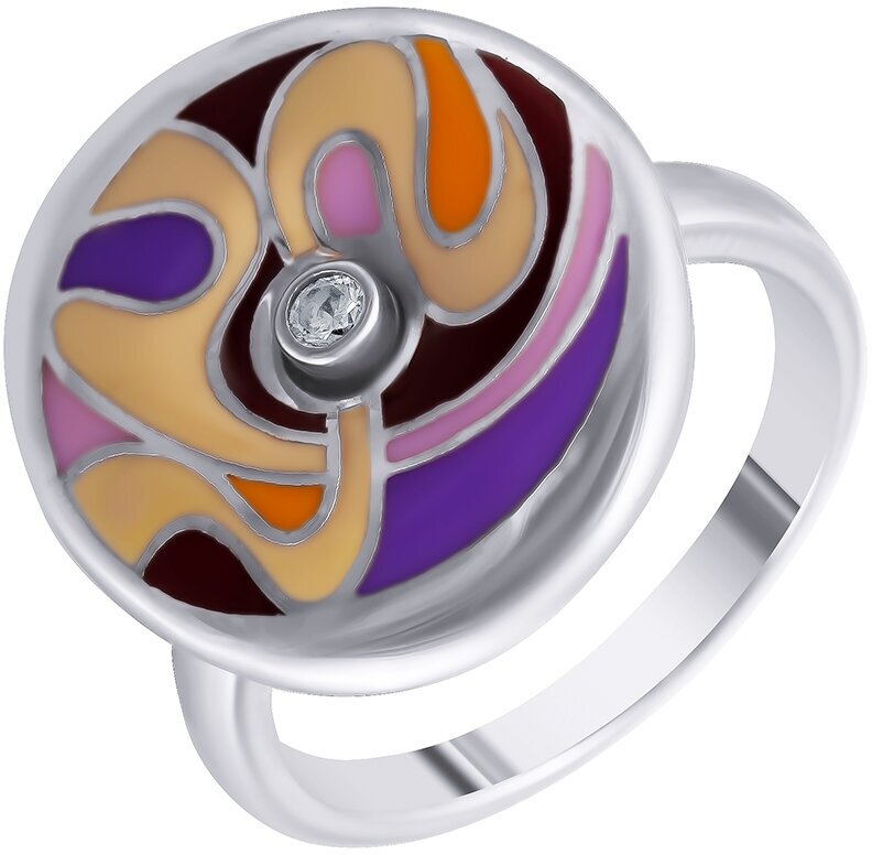 Кольцо, серебро, 925 проба, эмаль, фианит