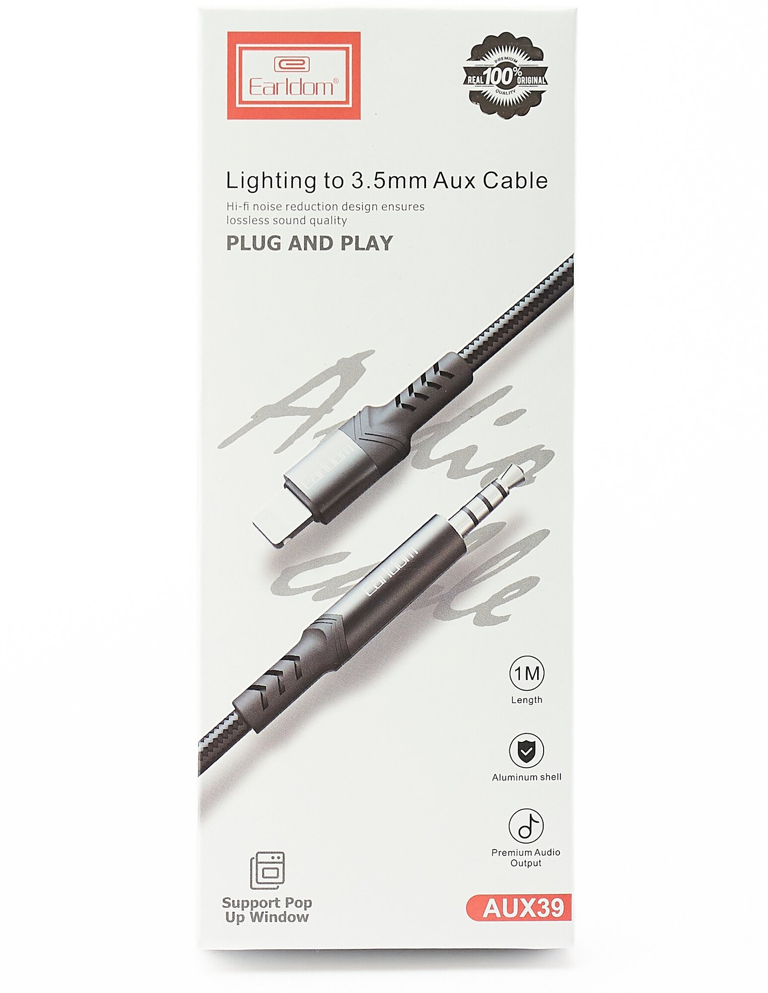 AUX кабель Earldom AUX39 для iPhone 7 , черный