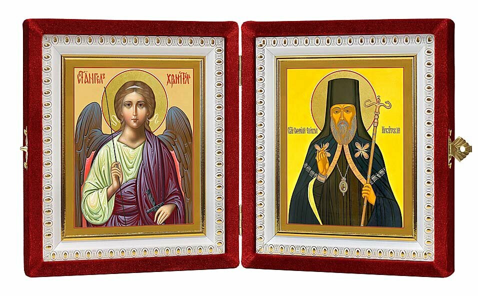 Складень именной "Святитель Софроний, епископ Иркутский - Ангел Хранитель", размер ликов 10*12 см