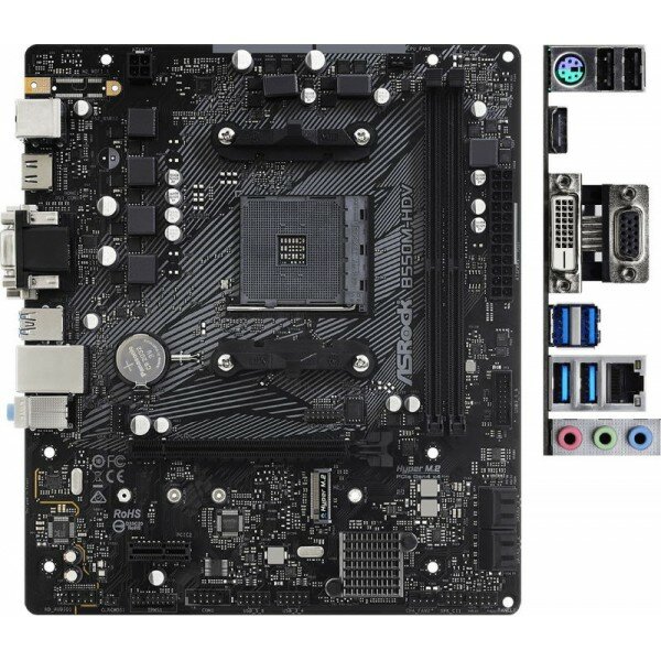 Материнская плата ASRock B550M-HDV, AM4, AMD B550, 2xDDR4, 4xSATA, 1xM.2, 1xPCIe 4.0 x16, 1xDVI-D, 1xHDMI, 1xVGA, 1x 1Gb LAN, 3x3.5 мм, 7.1, mATX
