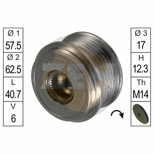 Шкив генератора Era ZN5428 для Chrysler Voyager IV; Dodge Caravan; Jeep Cherokee