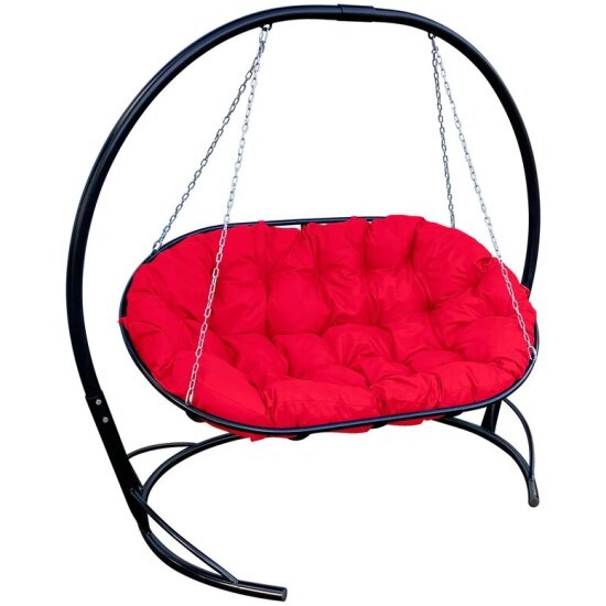 Диван садовый M-group Мамасан подвесной (со стойкой) каркас: черный + красная подушка