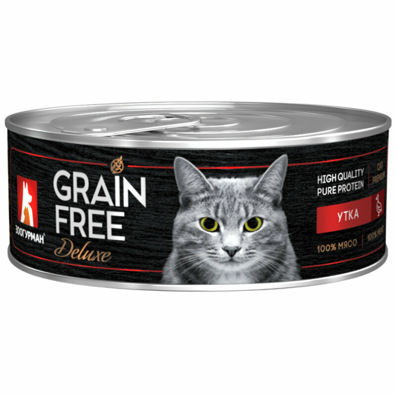 Консервы для кошек зоогурман GRAIN FREE Deluxe утка 100 г, (6 шт) БЕЗзерновой влажный корм