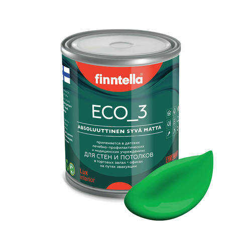 Краска интерьерная глубокоматовая ECO_3 wash and clean FINNTELLA моющаяся, NIITTY луговой зеленый, 0,9л