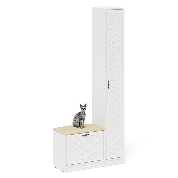 Прихожая П-6 Компоновка № 19, цвет белая шагрень/фасады МДФ белое дерево фрезеровка ромб