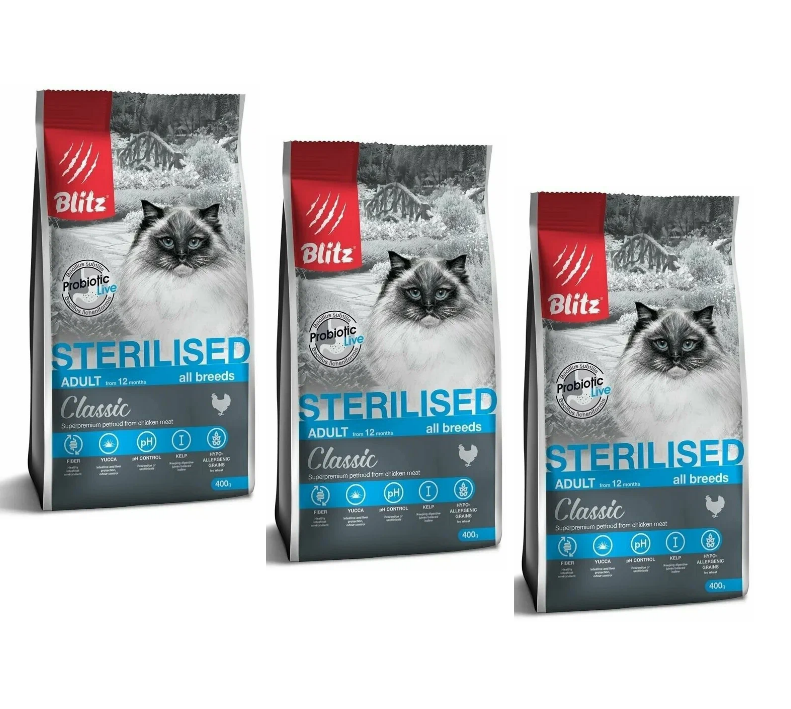 BLITZ Classic CHICKEN STERIL сухой корм для стерилизованный кошек с Курицей 0.4кг * 3уп