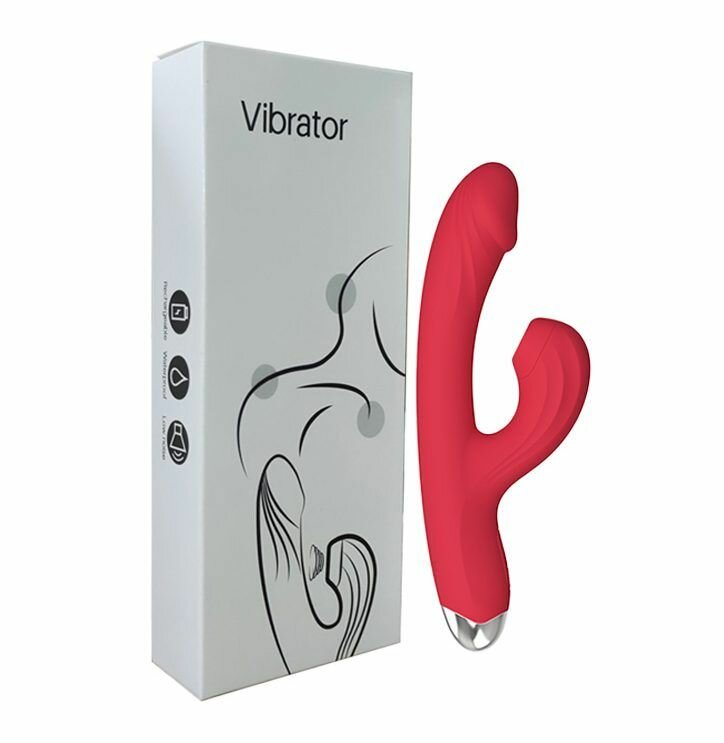 Силиконовый вибратор-кролик с вакуумным клиторальным отростком, красный