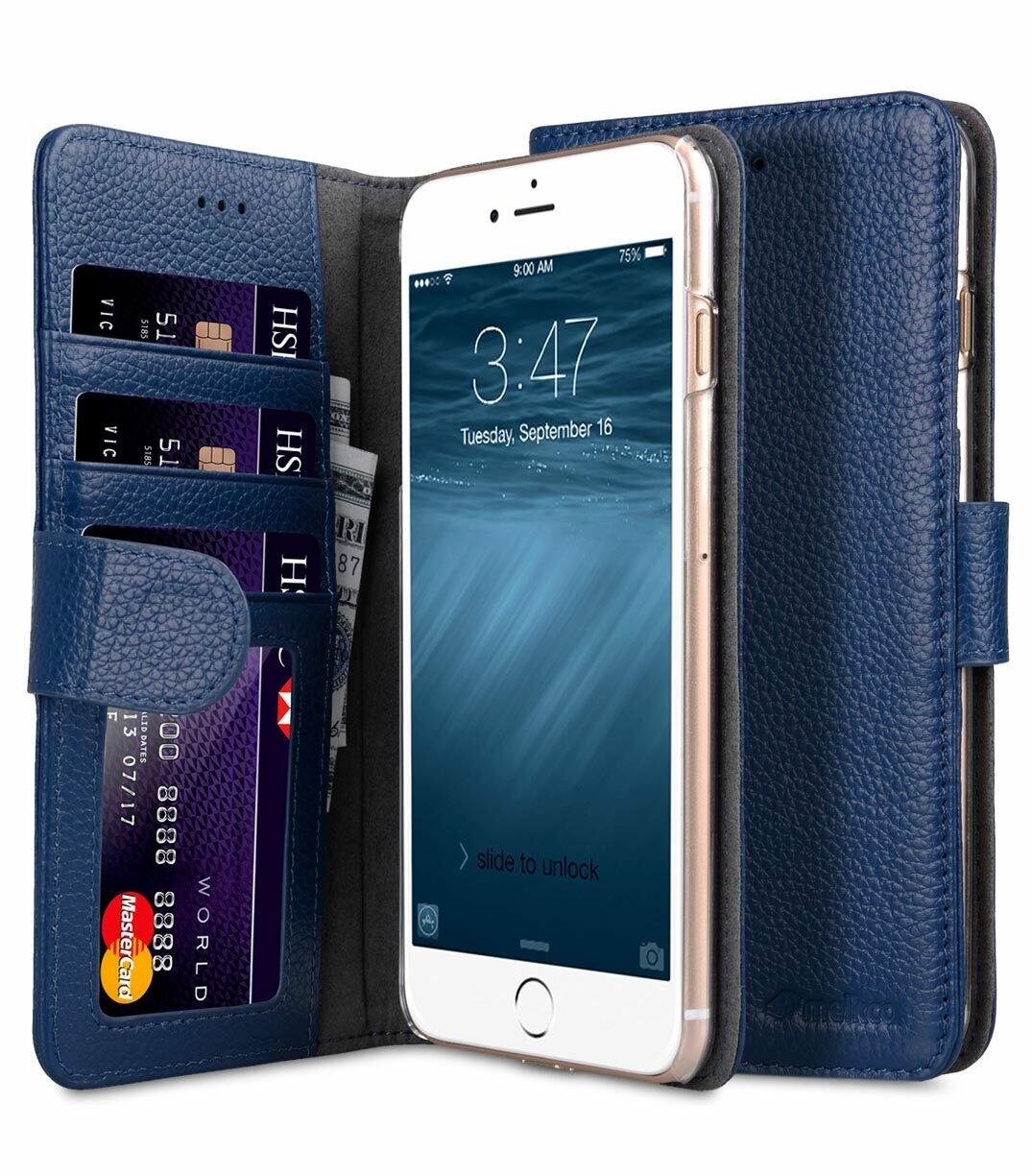 Кожаный чехол книжка Melkco для iPhone 7 Plus/8 Plus - Wallet Book ID Slot Type - темно-синий