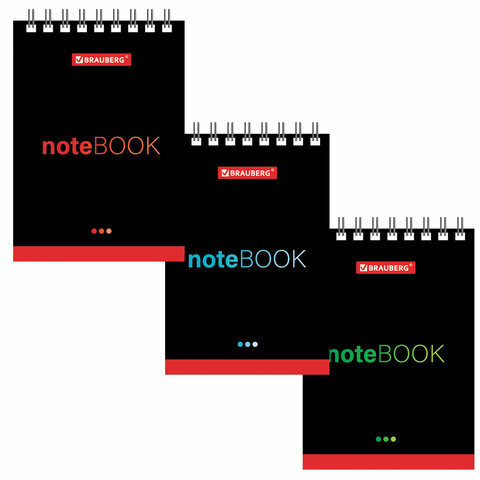 Блокнот малый формат (75х105 мм) А7, 40 л, гребень, картон, клетка, BRAUBERG, "Черный стиль", 129855
