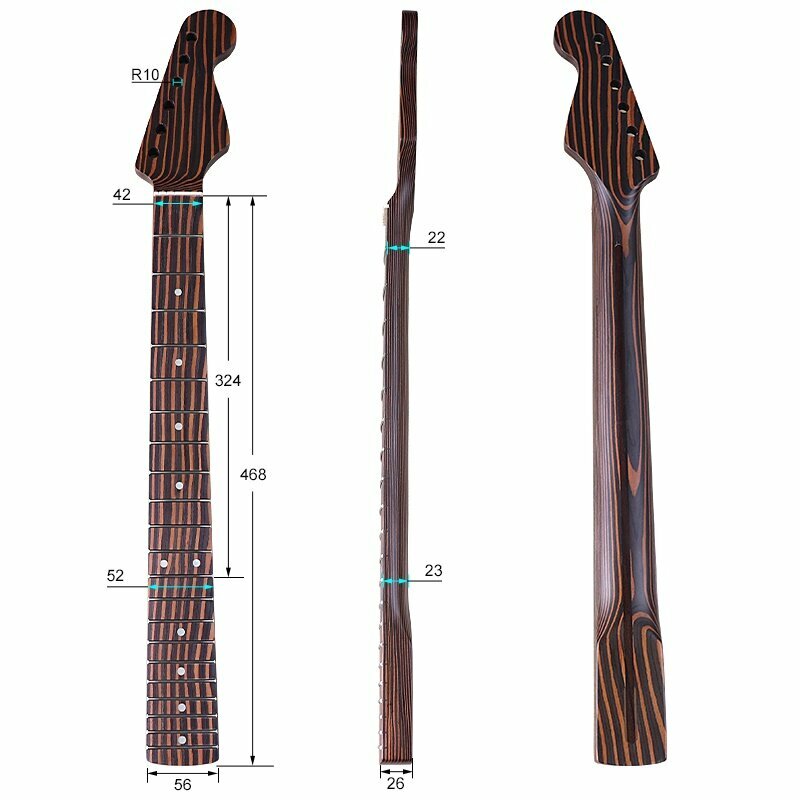 Гриф для электрогитары Stratocaster, зебрано, 21 лад, Bestwood ST M1 Matte