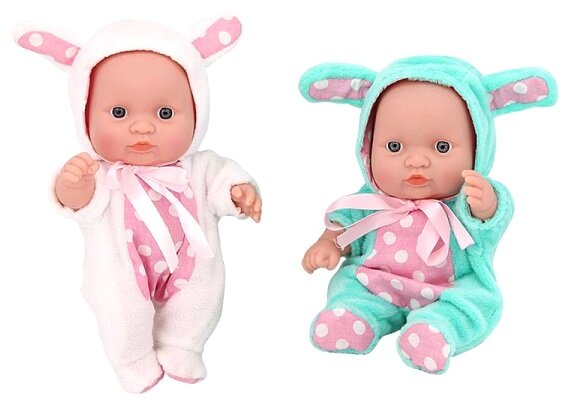 Пупс (21см) в комбинезоне и шапке с ушами,2 цвета в пакете