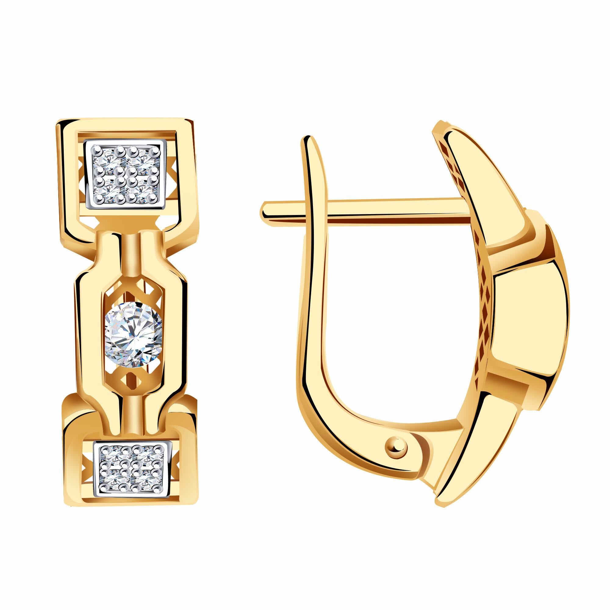 Серьги, красное золото, 585 проба, фианит