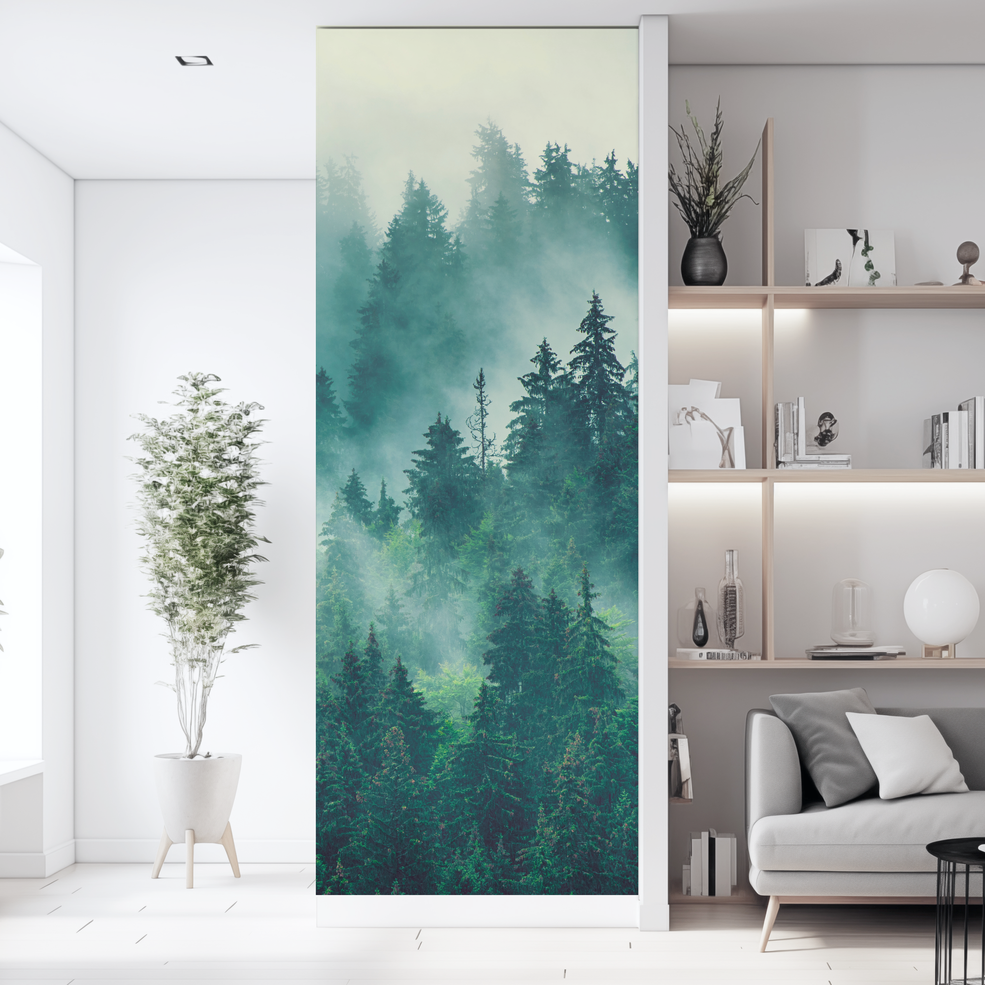 Фотообои 3д на стену "Туманный лес", флизелиновые 100х270 см на кухню, спальню, зал