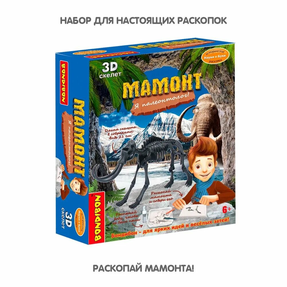 Раскопки для детей "Мамонт" 3D скелет Bondibon