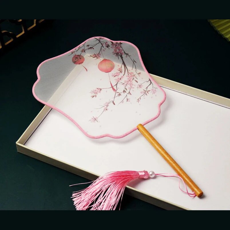 Шелковый круглой веер с красными цветами Розовый, style F