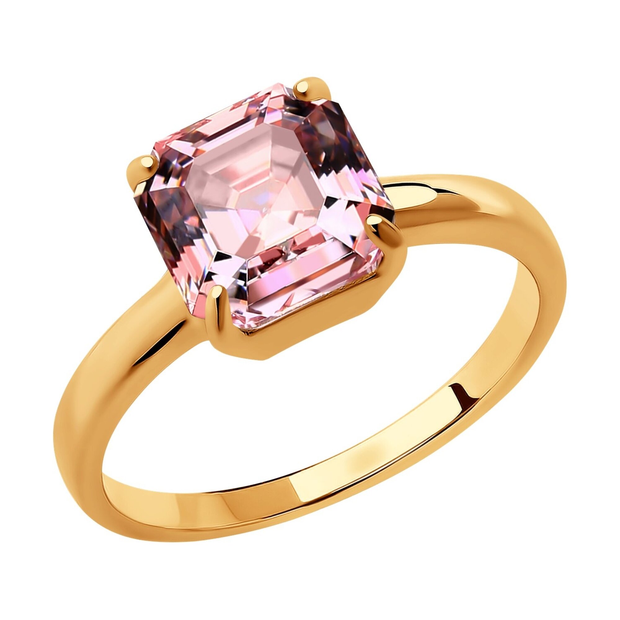 Кольцо, серебро, 925 проба, золочение, кристаллы Swarovski