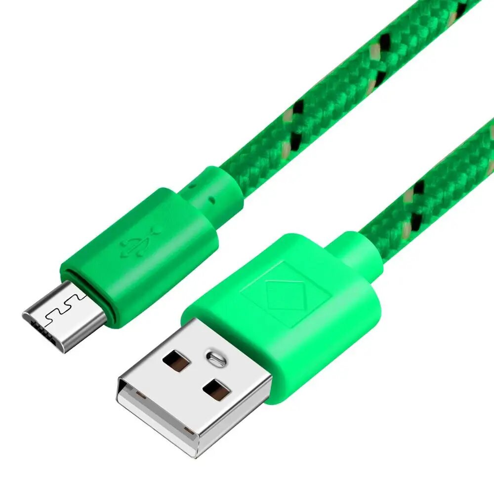 Кабель Micro USB 2.0 для быстрой зарядки телефонов Android, нейлоновый, 2A, 0.5-3 м 1 м, Green
