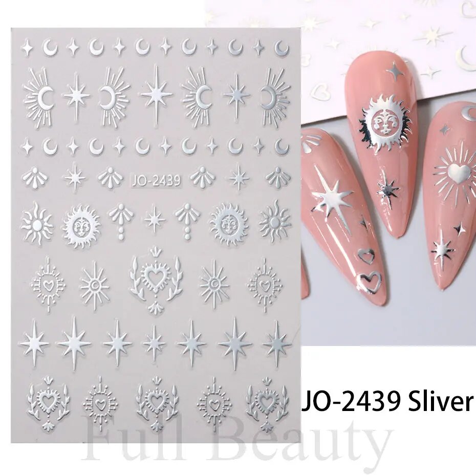 Наклейки на ногти 3D Full Beauty, серебряные, JO-2439
