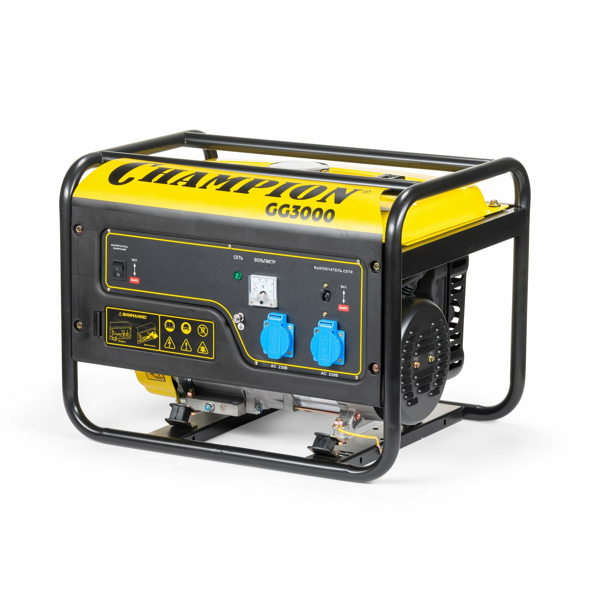 Генератор бензиновый Champion GG3000, серый/желтый, 220/12 В, 2.5кВт