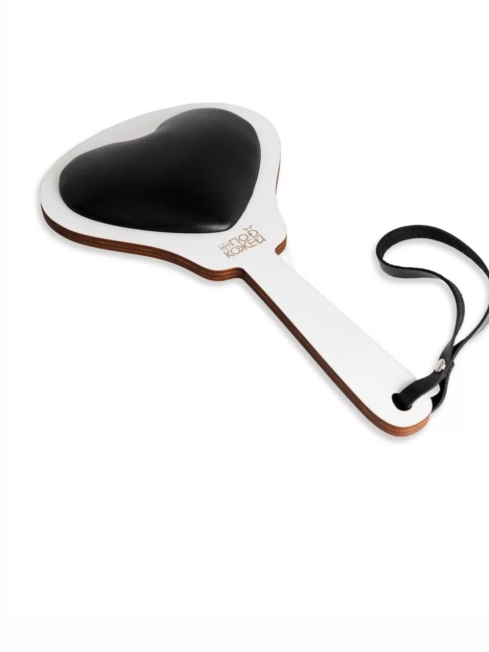 Паддл мягкое сердечко черный из натуральной кожи, дерева и HDF-покрытия белого цвета