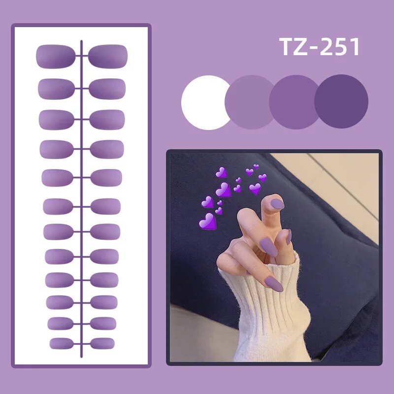 Матовые накладные ногти балетки, Цвет: TZ-251 purple, 24 шт.