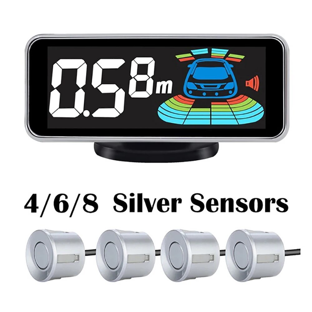 4 шт./6 шт./8 шт. зонды, задний реверсивный радар, система датчика парковки, Silver, 8 Sensors
