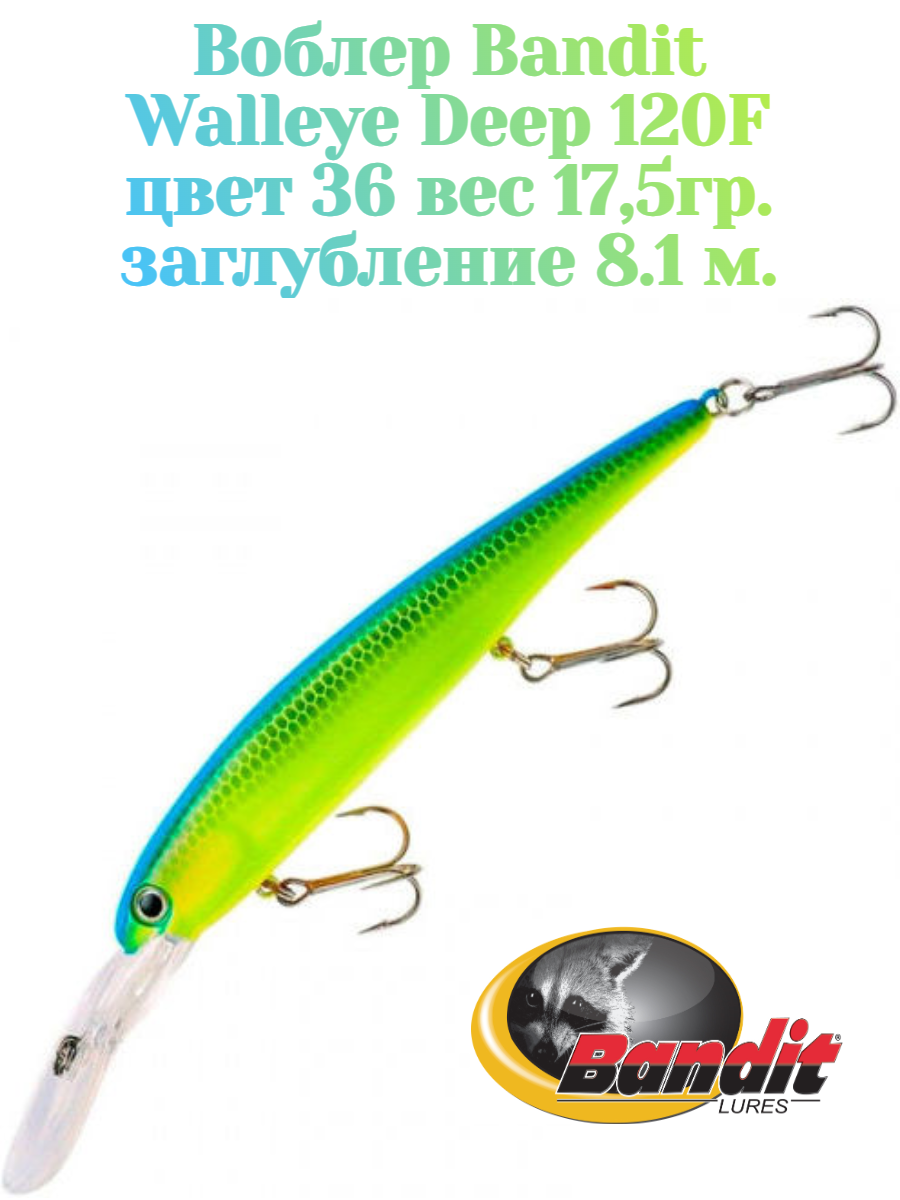 Воблер Bandit Walleye Deep 120F original цвет 36 вес 17,5гр. заглубление 8.1 м.