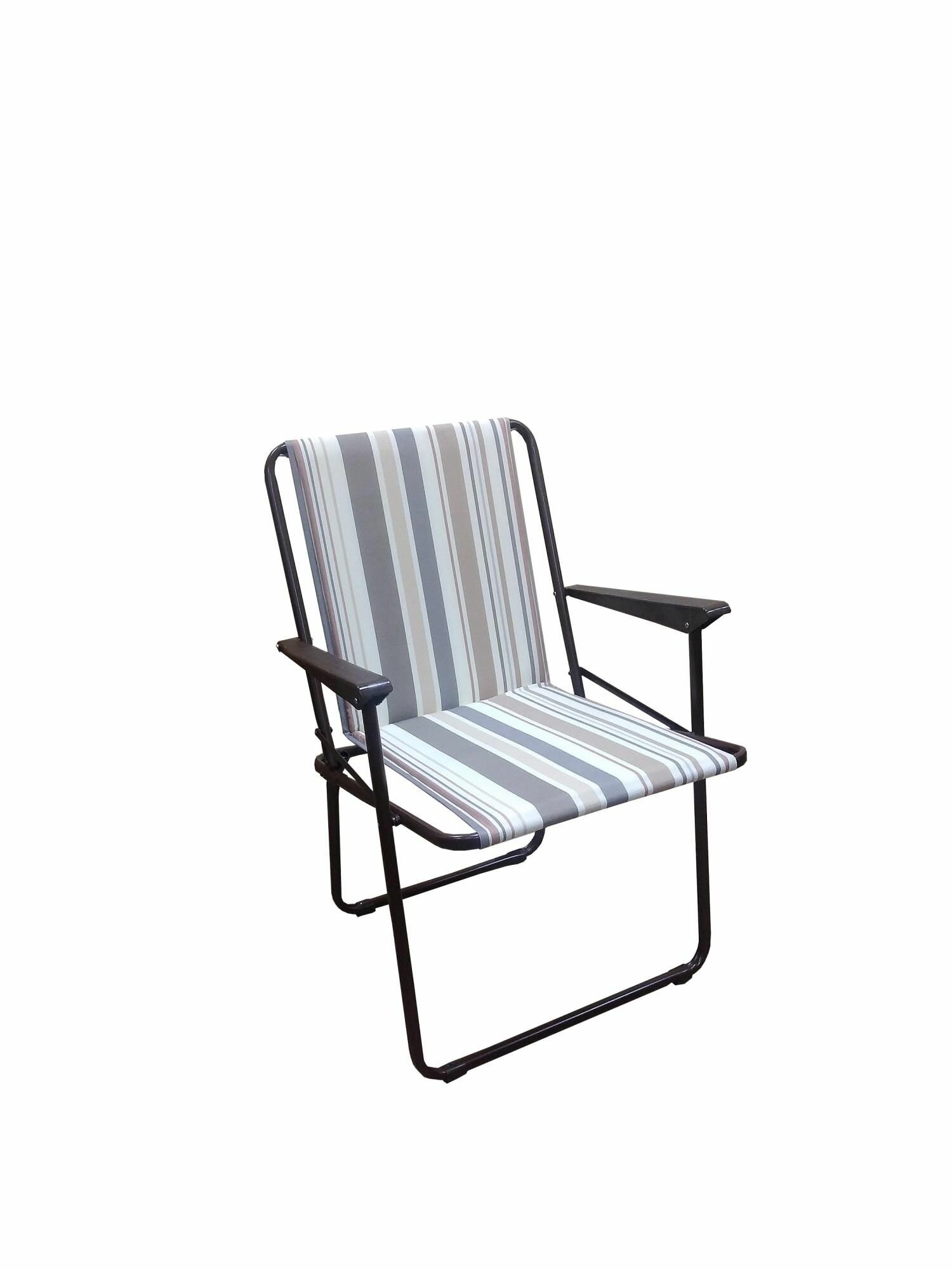 Кресло складное Мебельторг Фольварк мягкое Каркас коричневый/Ткань коричнево-белая полоска 5164877903