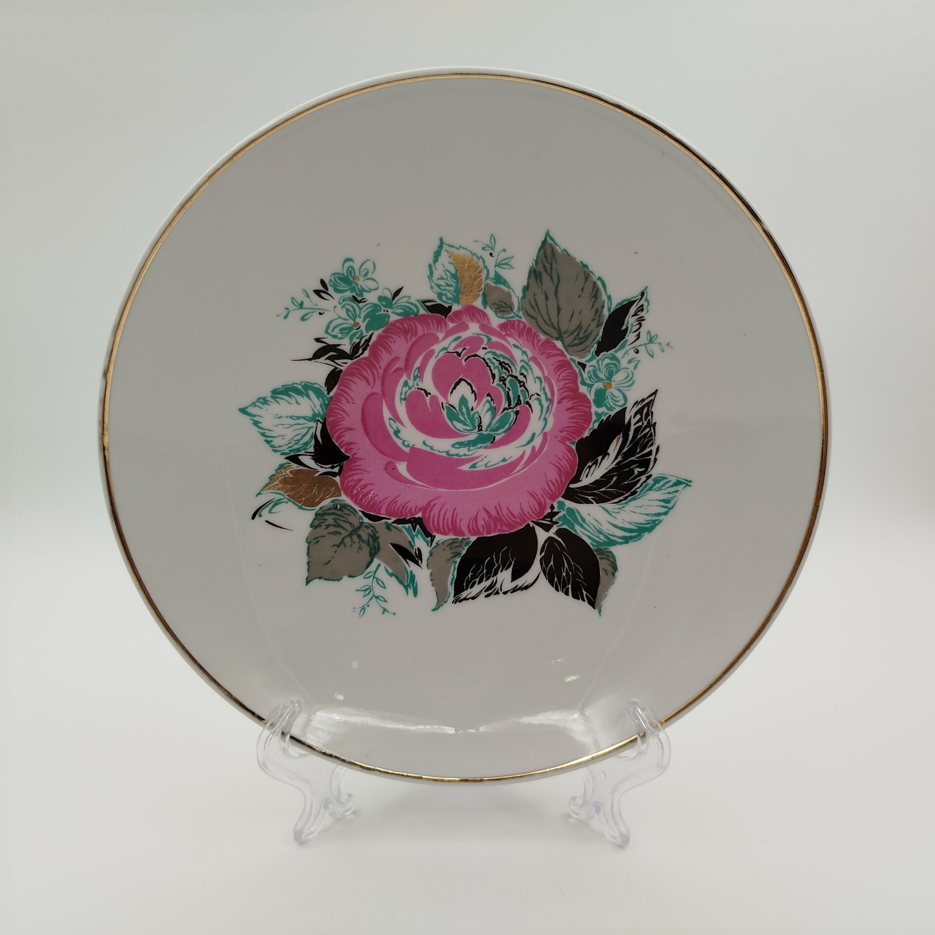 Сухарница "Роза", фарфор, деколь, золочение, цировка