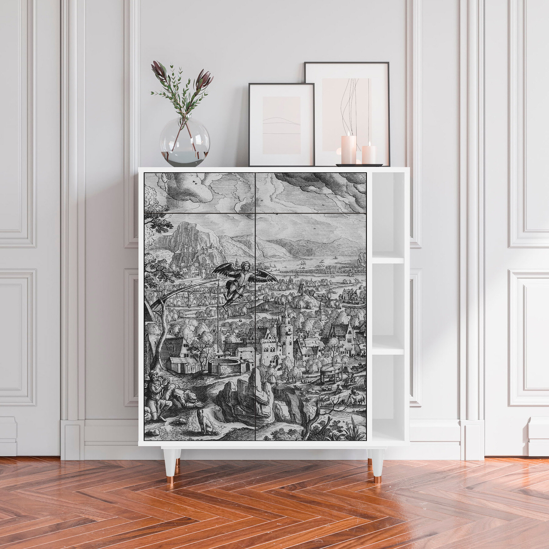 Комод - STORYZ - BS6 Departure of the Angel by Pieter Breugel, Размер - 94 x 110 x 41 см, Цвет корпуса - , Белый