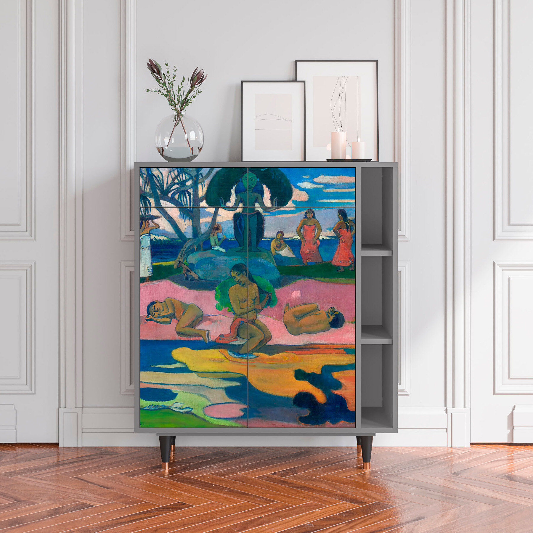 Комод - STORYZ - BS6 Day of the God by Paul Gauguin, Размер - 94 x 110 x 41 см, Цвет корпуса - , Серый