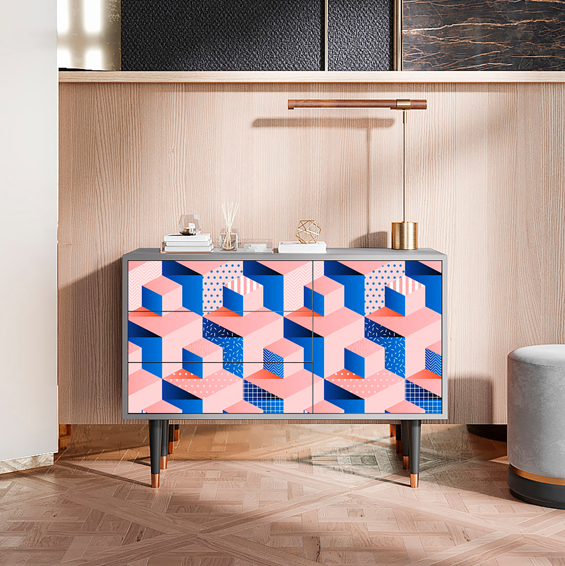 Комод - STORYZ - S3 Pinky Squares, Размер - 115 x 84 x 41 см, Цвет корпуса - , Серый