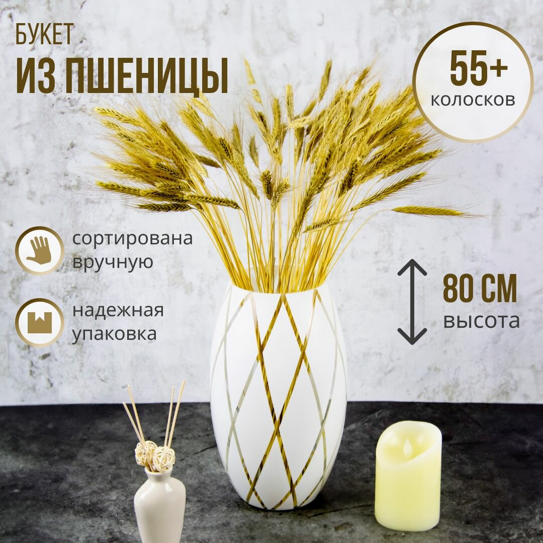 Сухоцвет пшеница натуральная для декора, тритикале , букет сухоцветов 120 гр длина 80см