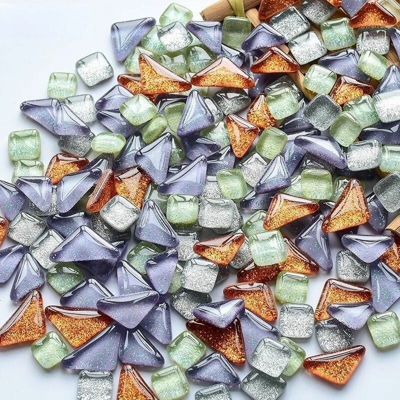 Блестящая стеклянная мозаика для творчества, мозаичная плитка и стеклянная крошка 0,2 кг (около 100 шт) для DIY, декора, витражей и рукоделия