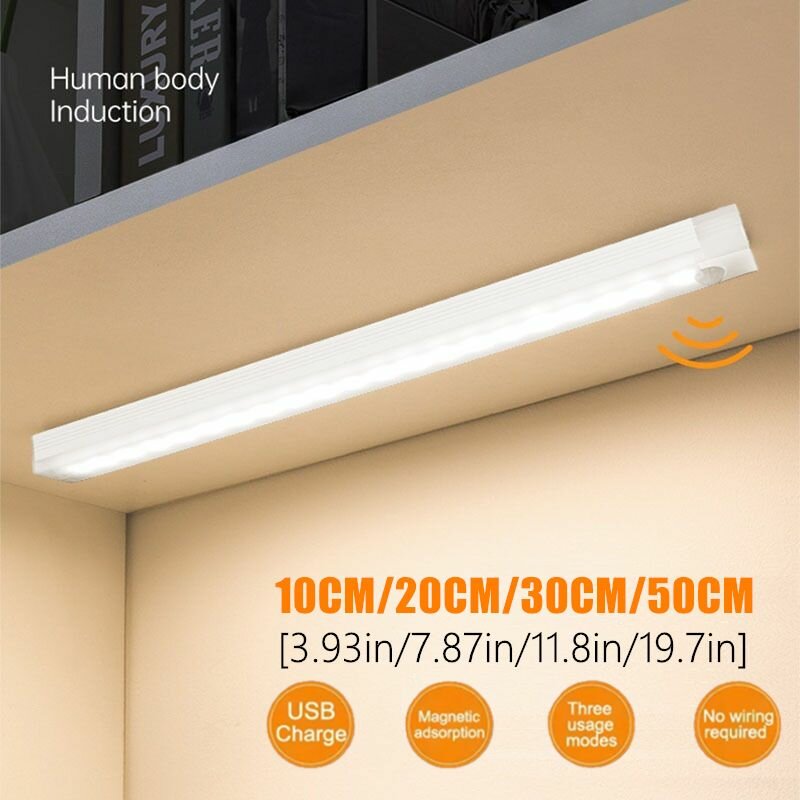 Белый светодиодный датчик движения Шкафная лампа, беспроводное освещение стойки, для кухонных индукционных ламп