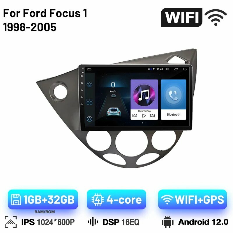 Автомобильная стереосистема с сенсорным экраном для Ford Focus 1 1998-2005 Android Auto Мультимедийный плеер Carplay Bluetooth FM AM Головное устройство 9 дюймов 1 32GB