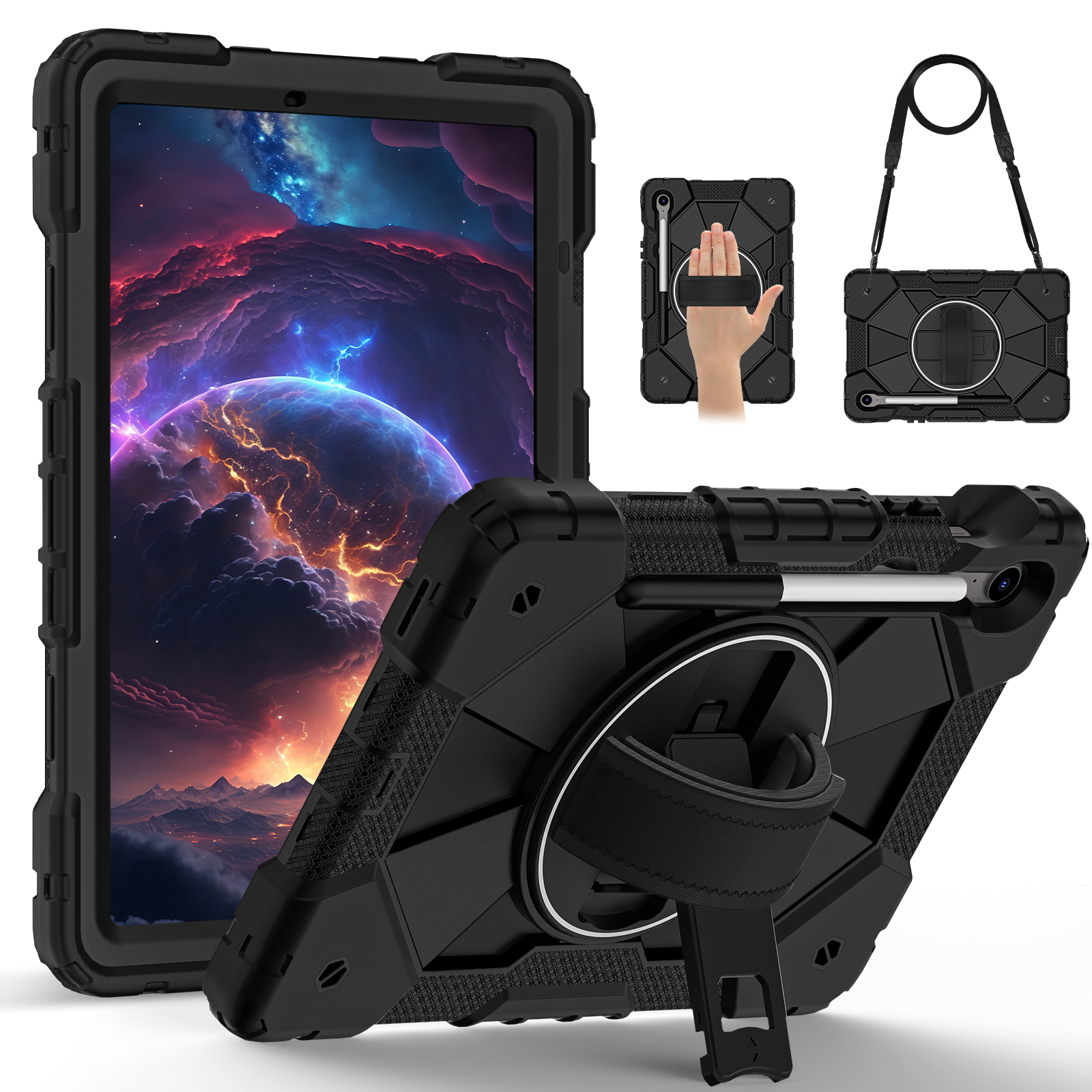 Чехол для Samsung Galaxy Tab S10 FE 10.9' / Самсунг Галакси Таб S10 ФЕ (10.9 дюймов), глянцевая поверхность, металл, пластик, защита камеры, ударопрочный, Samsung, чехол-кардиомонитор, black